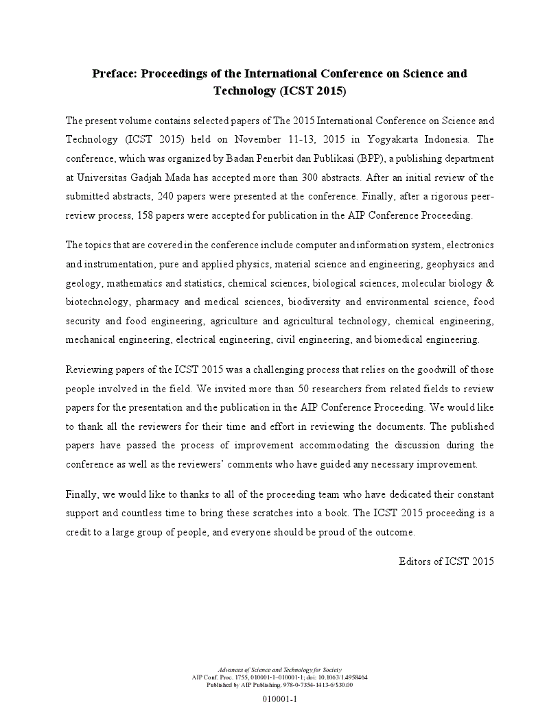 Preface: Proceedings of the International Conference on Science and ...