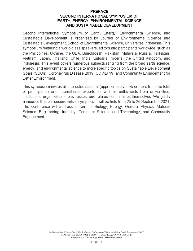 Preface: 2nd International Symposium of Earth, Energy, Environmental Science and Sustainable ...