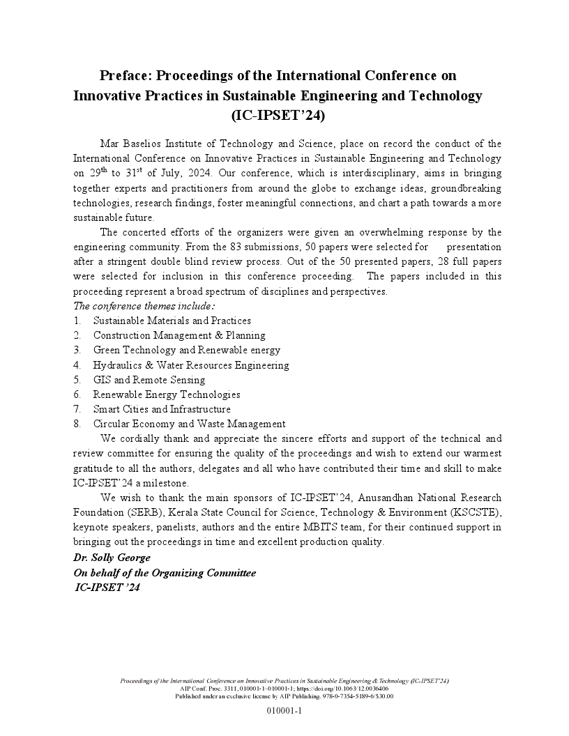 Preface: Proceedings of the International Conference on Innovative Practices in Sustainable ...