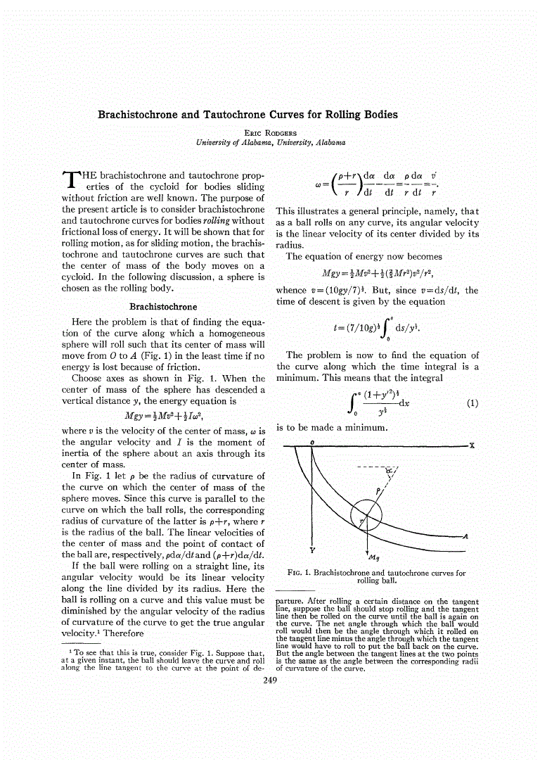 Brachistochrone and Tautochrone Curves for Rolling Bodies | American ...