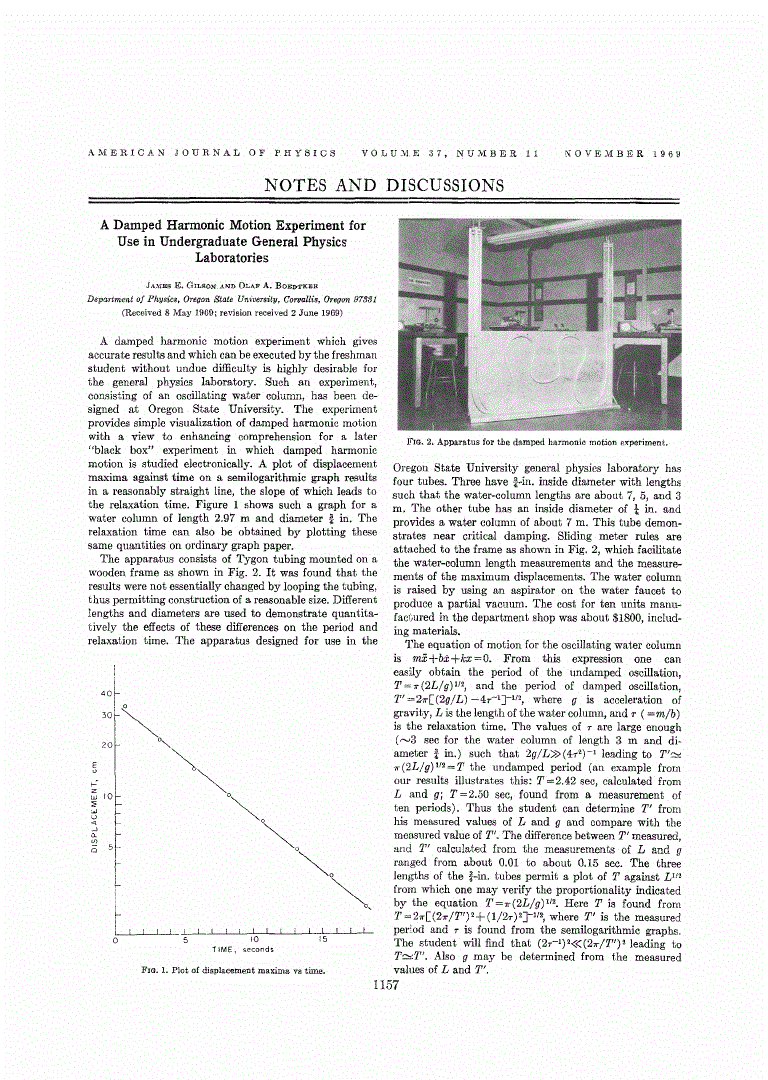 A Damped Harmonic Motion Experiment for Use in Undergraduate General ...