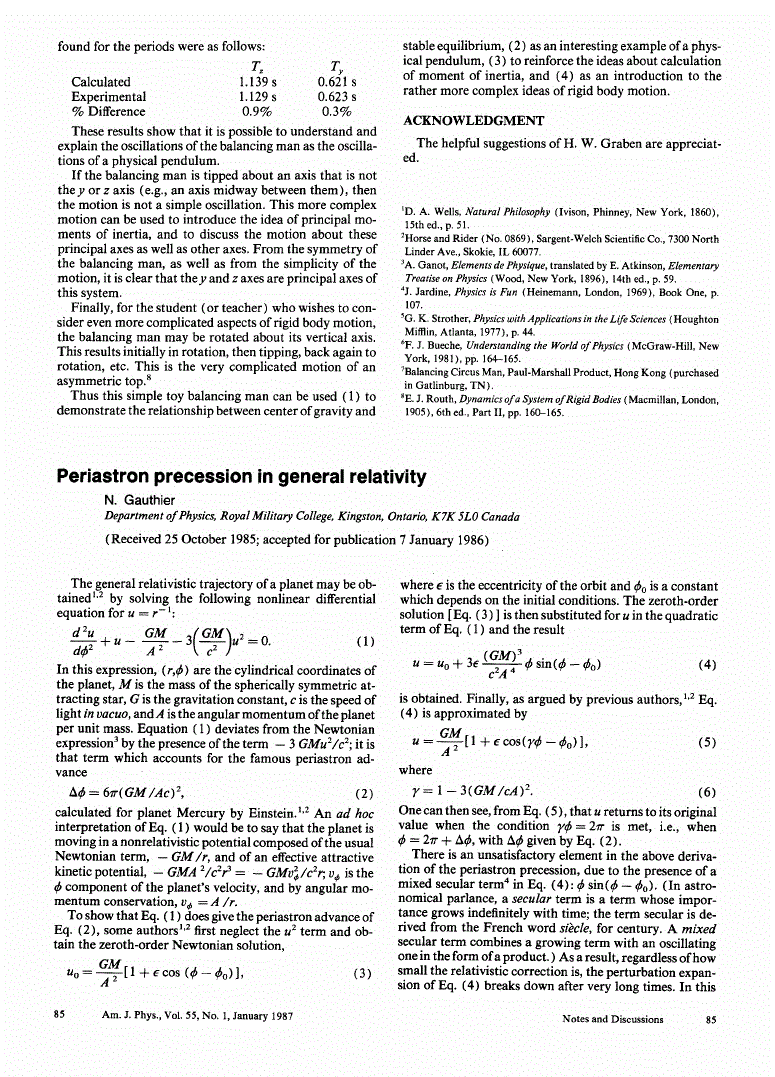 Periastron Precession In General Relativity American Journal Of