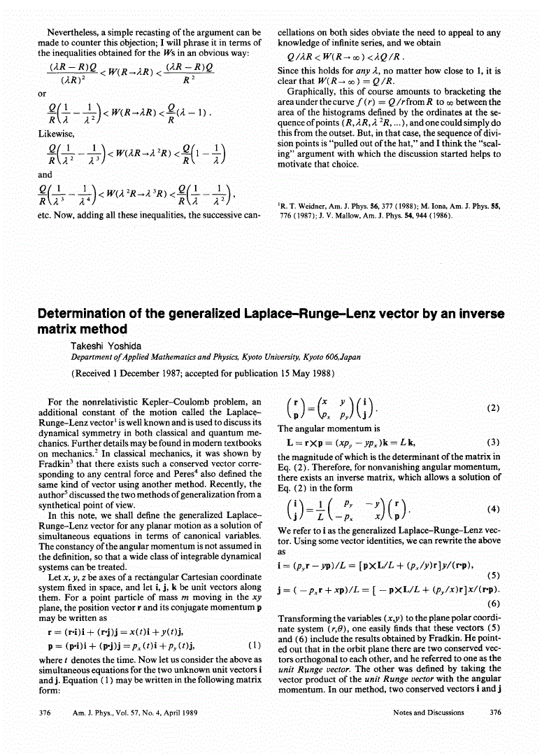 Determination of the generalized Laplace–Runge–Lenz vector by an ...