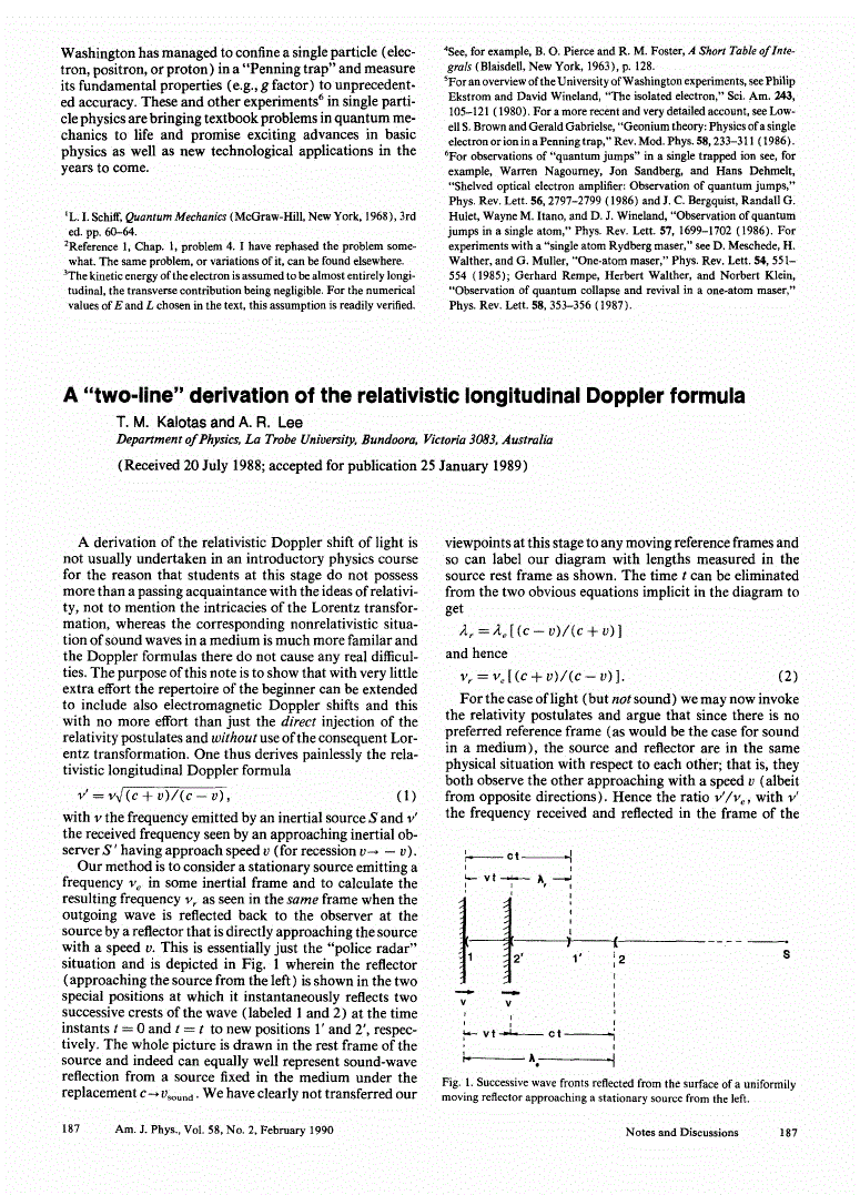A ‘‘two‐line’’ derivation of the relativistic longitudinal Doppler ...