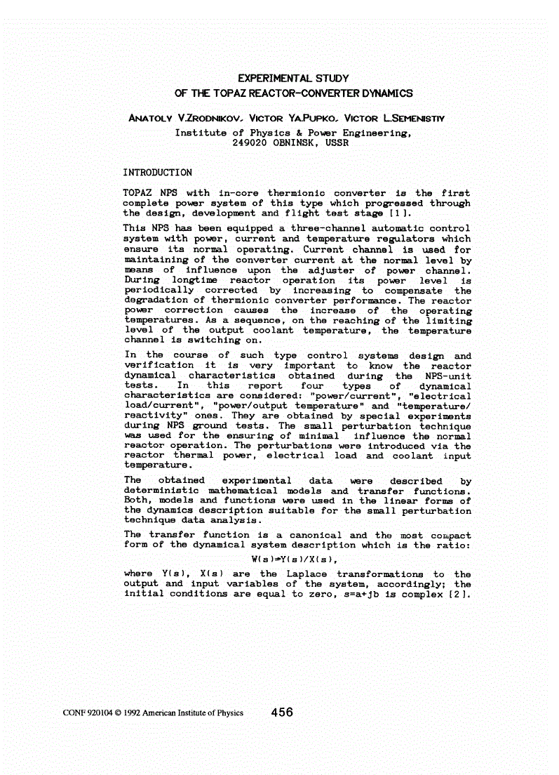 Experimental study of the Topaz reactor‐converter dynamics | AIP ...