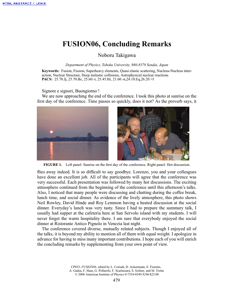 FUSION06, Concluding Remarks | AIP Conference Proceedings | AIP Publishing
