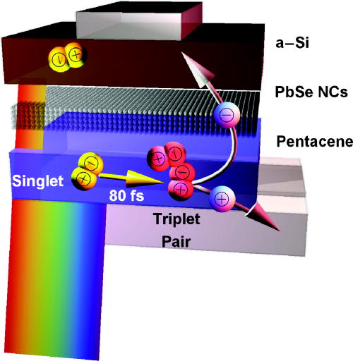 Hybrid pentacene/a-silicon solar cells utilizing multiple carrier ...