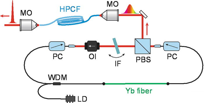 Waveform shaping of stretched-pulse fiber laser output with a hollow ...