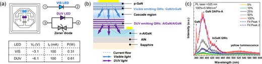 Monolithic integration of deep ultraviolet and visible light-emitting ...