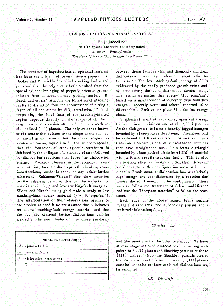 STACKING FAULTS IN EPITAXIAL MATERIAL | Applied Physics Letters | AIP ...