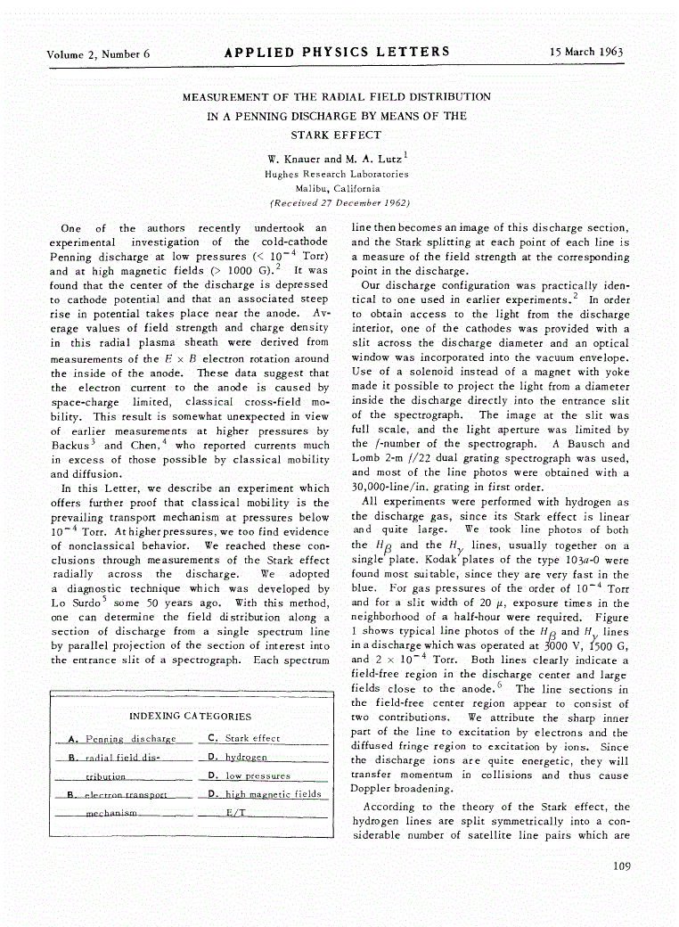 MEASUREMENT OF THE RADIAL FIELD DISTRIBUTION IN A PENNING DISCHARGE BY ...