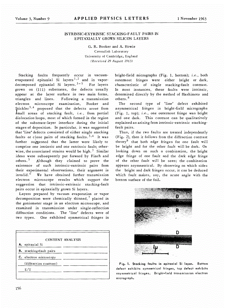 INTRINSIC‐EXTRINSIC STACKING‐FAULT PAIRS IN EPITAXIALLY GROWN SILICON ...