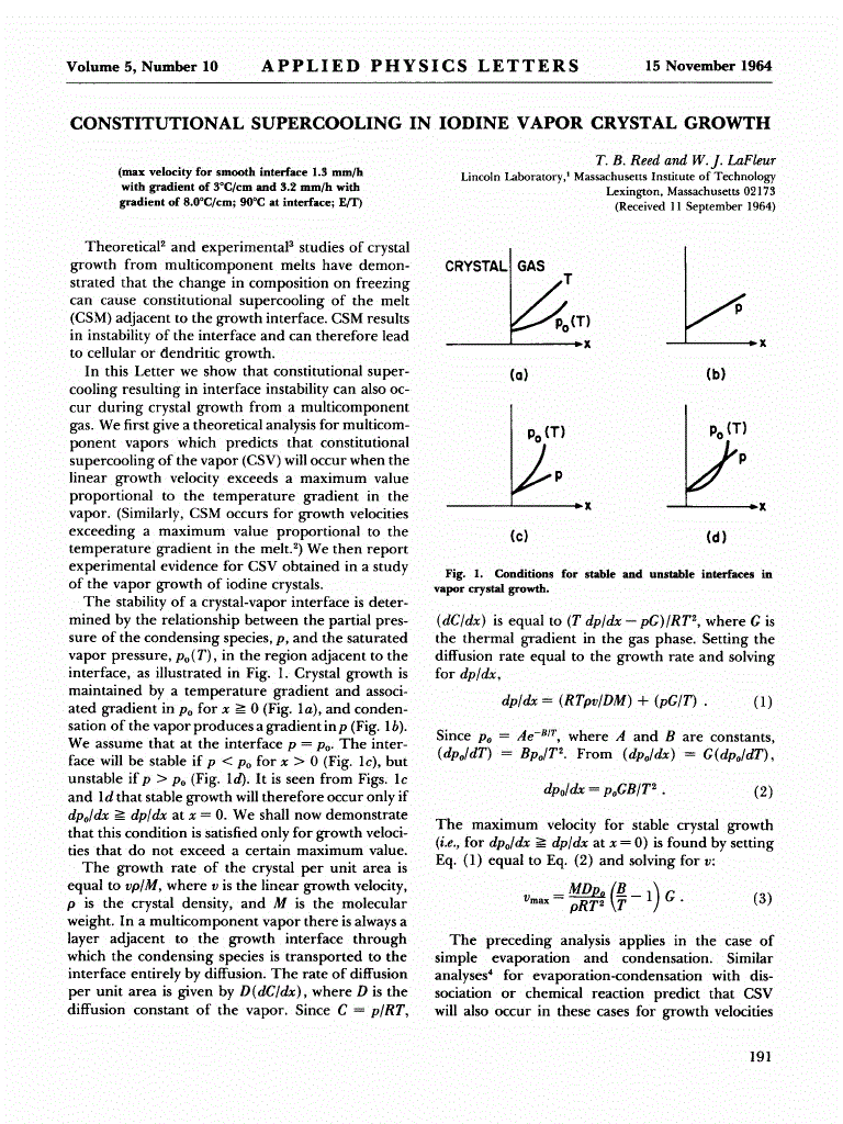 CONSTITUTIONAL SUPERCOOLING IN IODINE VAPOR CRYSTAL GROWTH | Applied ...
