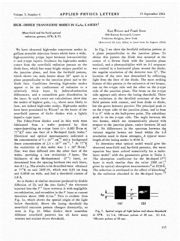 High‐order Transverse Modes In Gaas Lasers Applied Physics Letters Aip Publishing