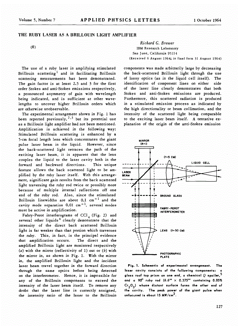 THE RUBY LASER AS A BRILLOUIN LIGHT AMPLIFIER | Applied Physics Letters | AIP Publishing