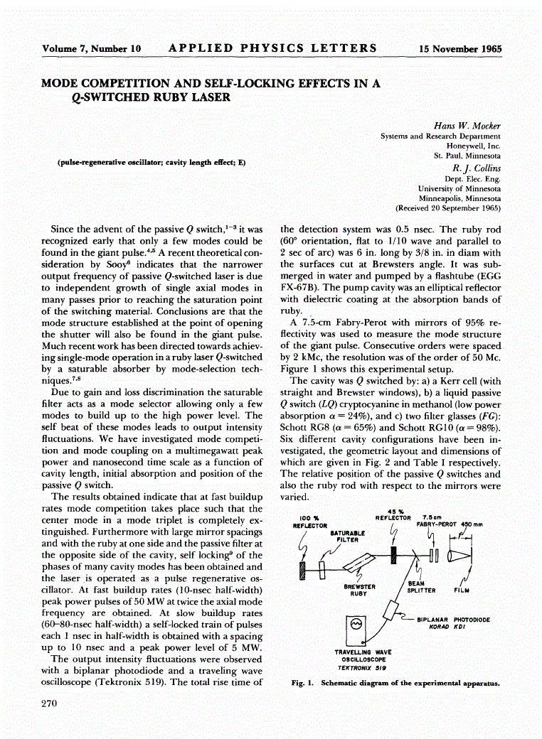 MODE COMPETITION AND SELF‐LOCKING EFFECTS IN A Q‐SWITCHED RUBY LASER ...