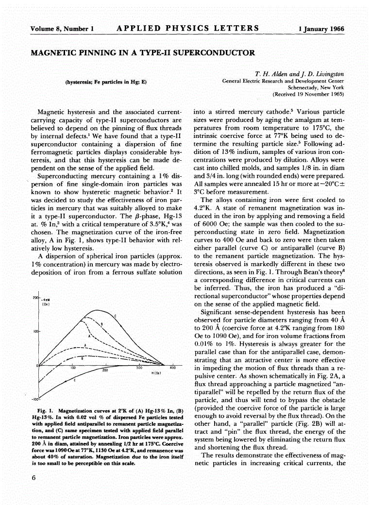 MAGNETIC PINNING IN A TYPE‐II SUPERCONDUCTOR | Applied Physics Letters ...