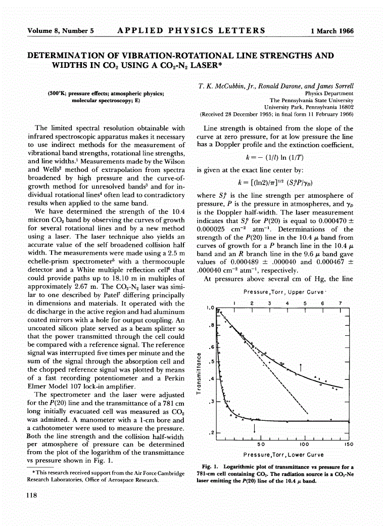 DETERMINATION OF VIBRATION‐ROTATIONAL LINE STRENGTHS AND WIDTHS IN CO2 ...