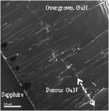 Reduction of threading dislocation density in GaN grown on strain relaxed nanoporous GaN ...