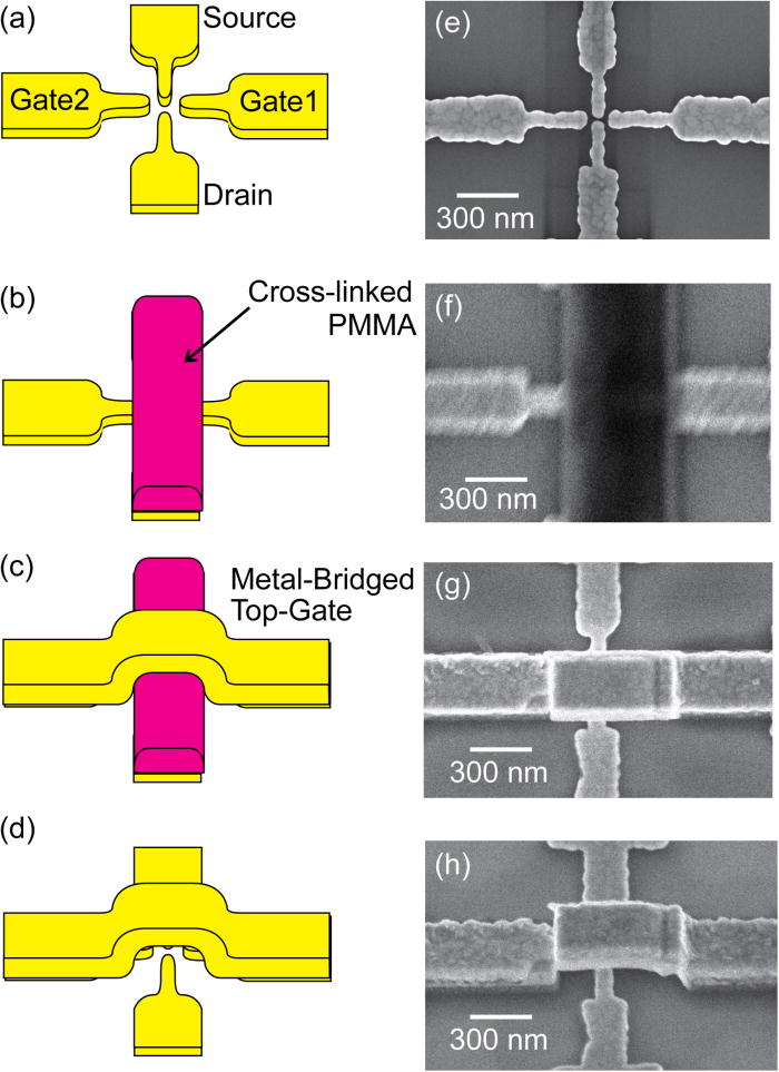 Nanoparticle single-electron transistor with metal-bridged top-gate and ...