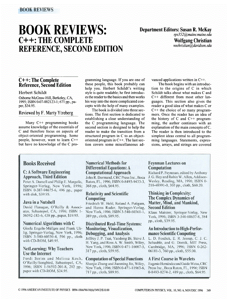 C++: The Complete Reference, Second Edition | Computer in Physics | AIP ...