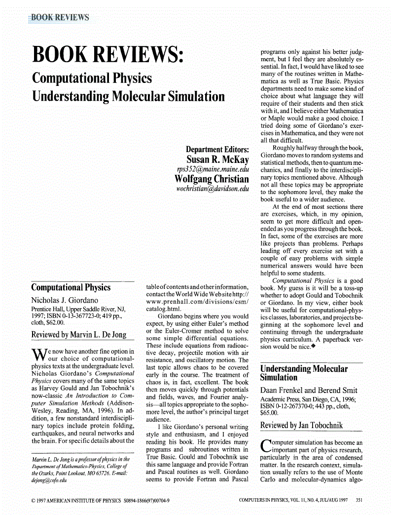 Understanding Molecular Simulation Computer In Physics Aip Publishing