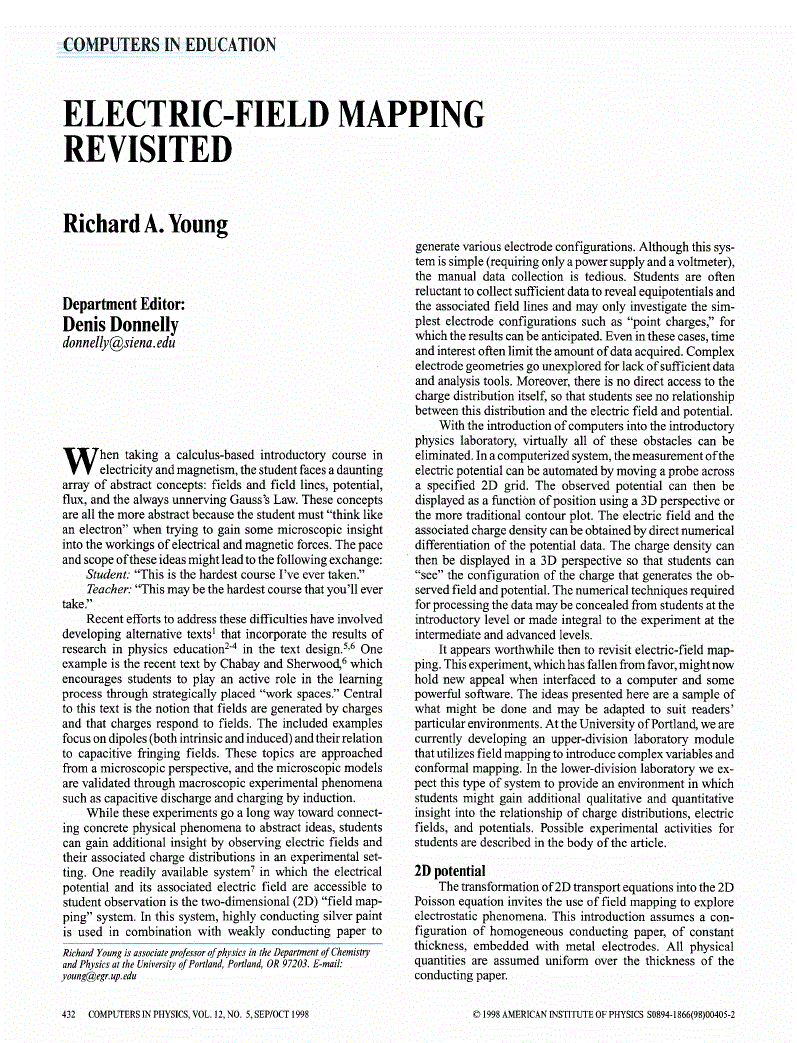 Electric-Field Mapping Revisited | Computer in Physics | AIP Publishing