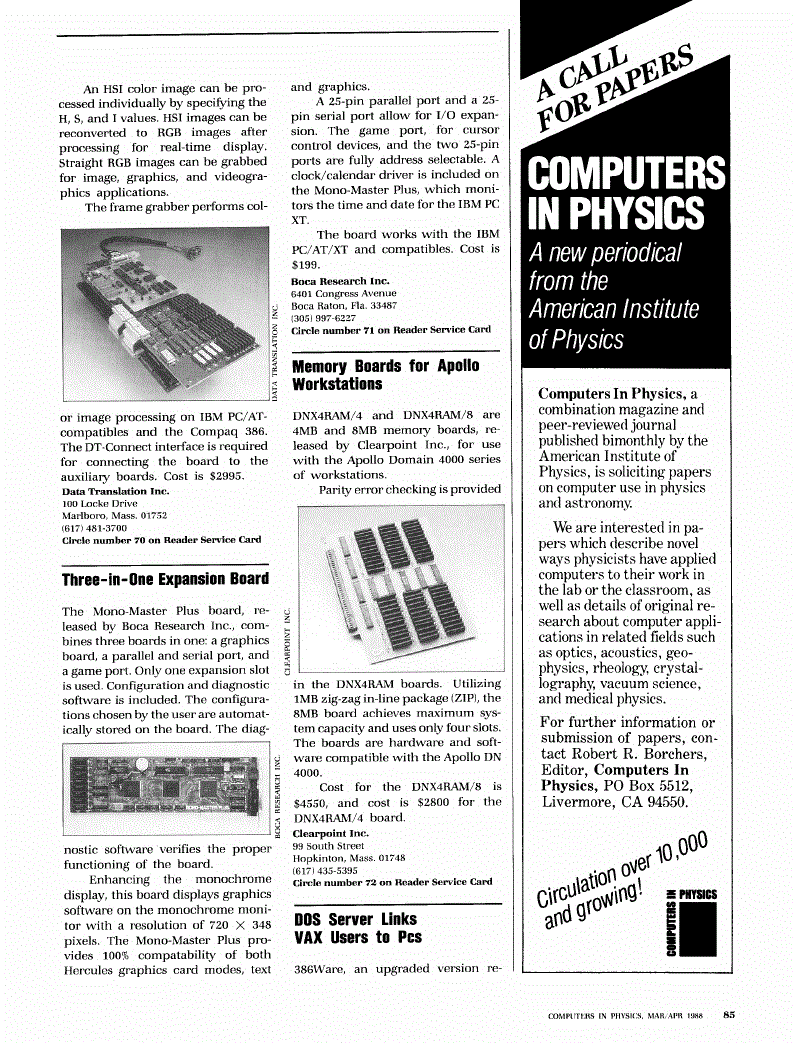 Memory Boards for Apollo Workstations | Computer in Physics | AIP ...
