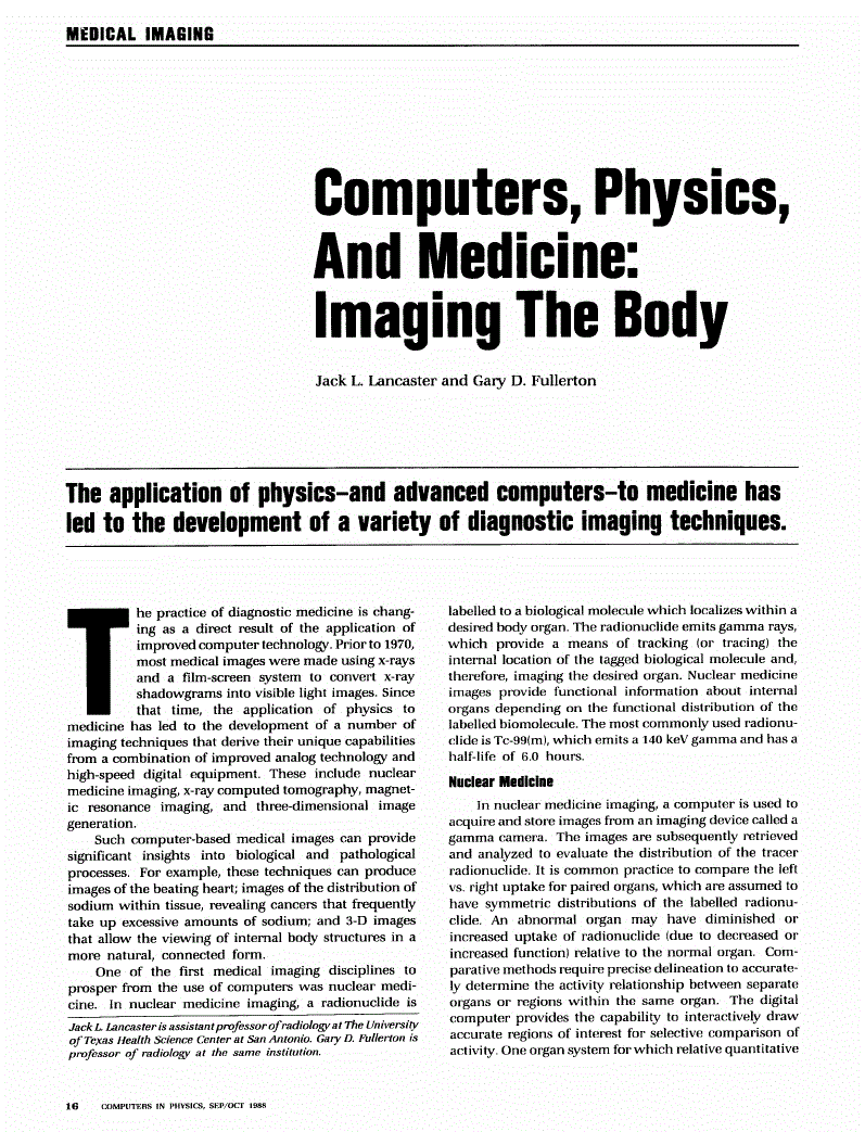 Computers, Physics, and Medicine: Imaging the Body | Computer in ...