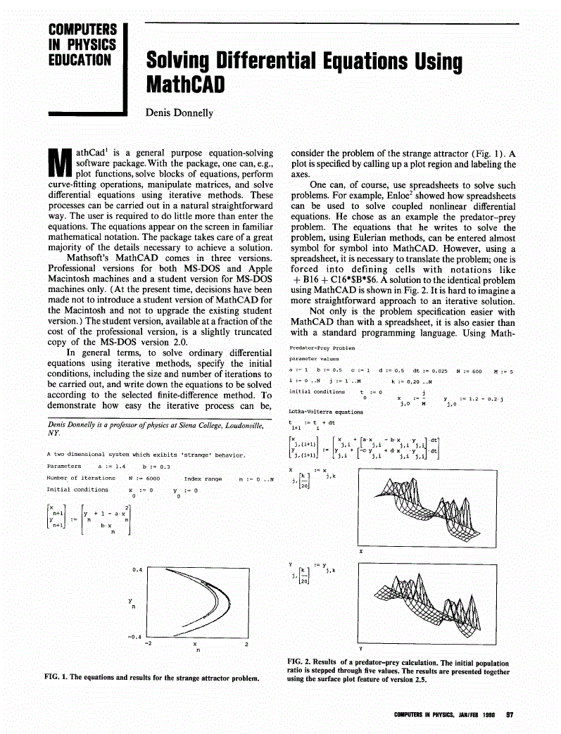 Solving Differential Equations Using MathCAD | Computer in Physics ...