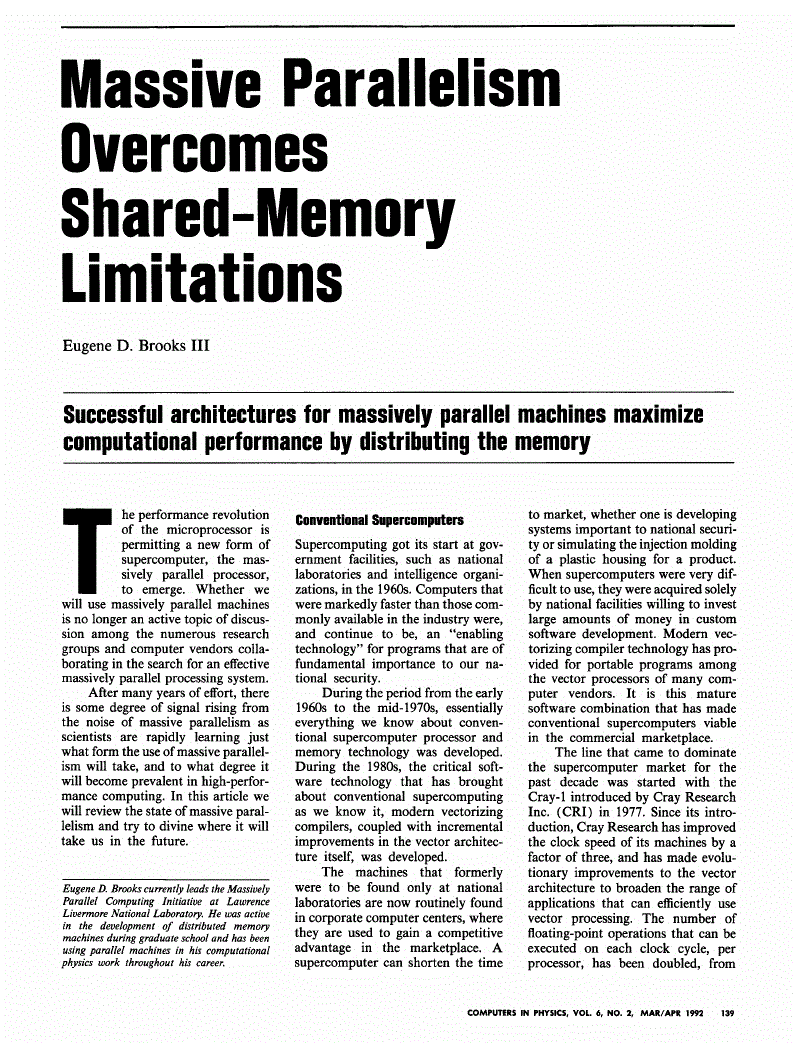 Massive Parallelism Overcomes Shared‐Memory Limitations | Computer in Physics | AIP Publishing