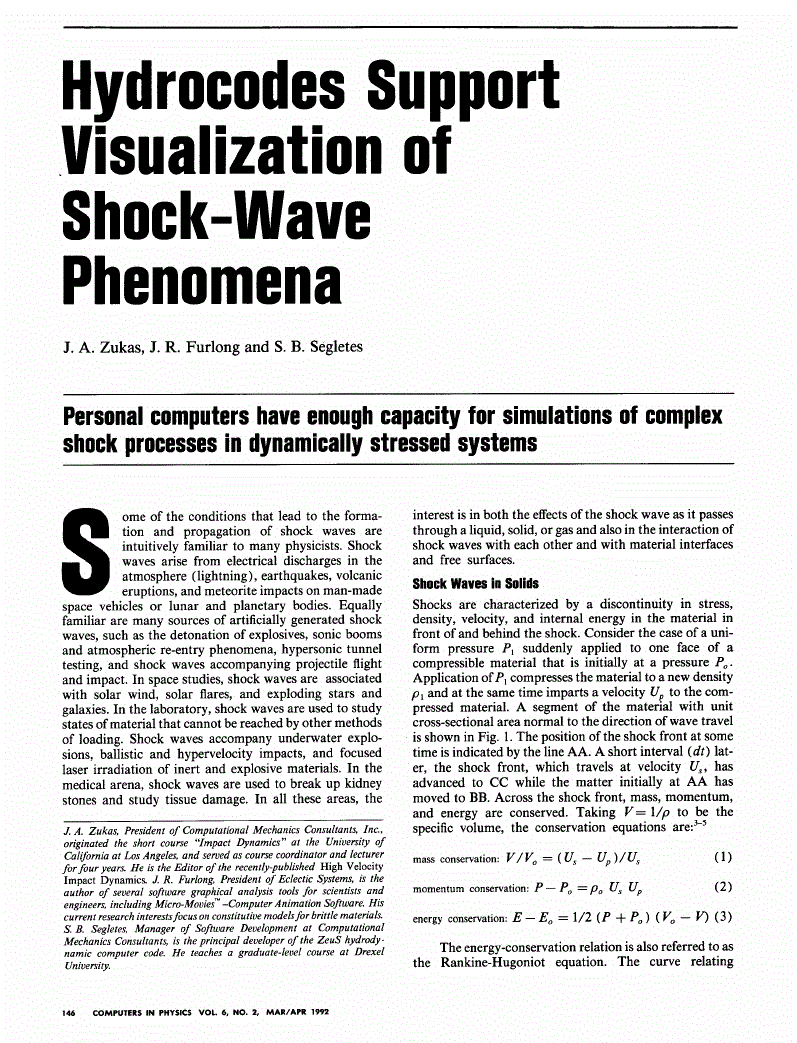 Hydrocodes Support Visualization of Shock‐Wave Phenomena | Computer in ...