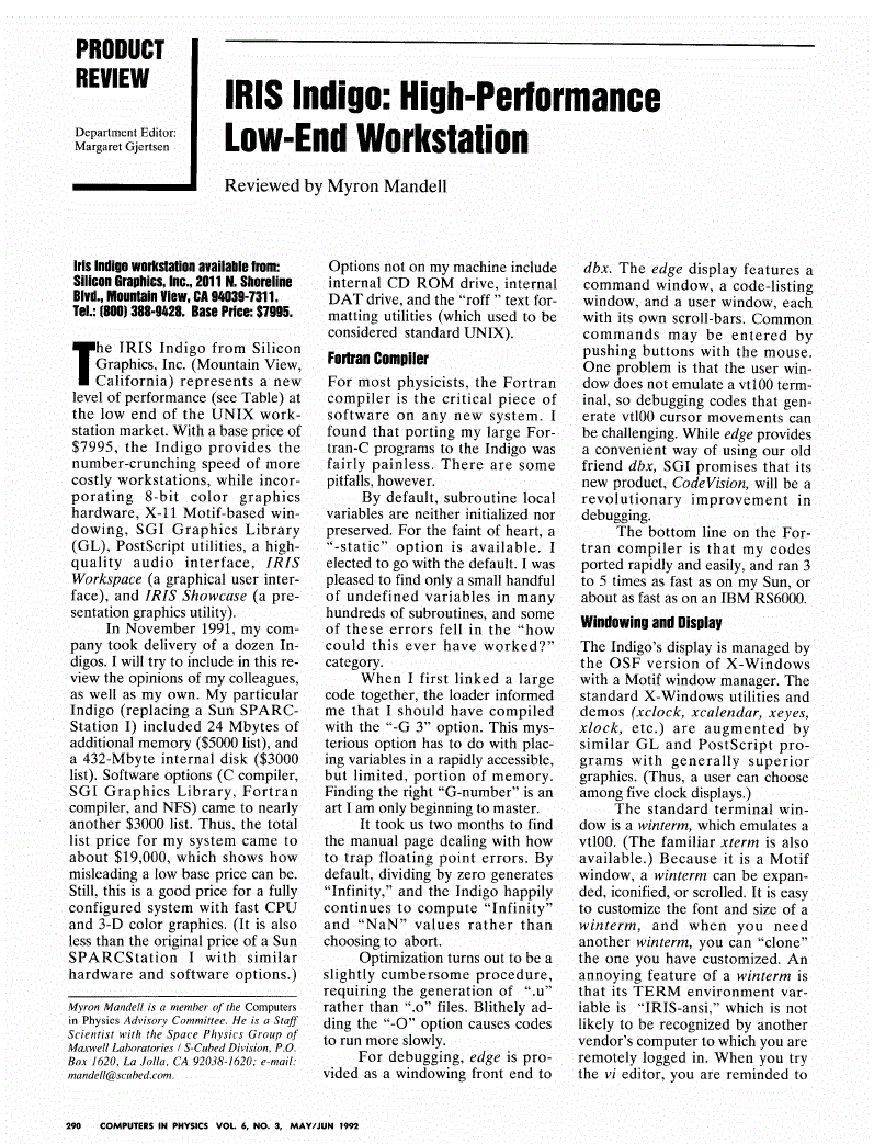 IRIS Indigo: High‐Performance Low‐End Workstation | Computer in Physics ...