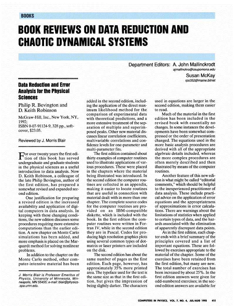Data Reduction and Error Analysis for the Physical Sciences | Computer in Physics | AIP Publishing