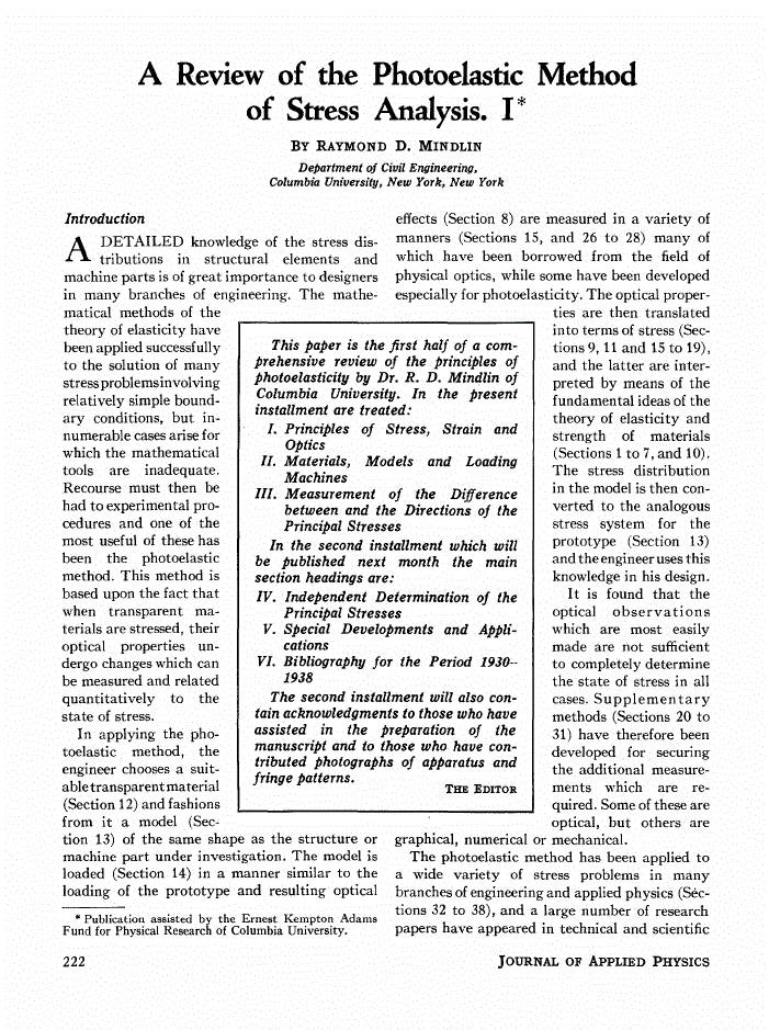 A Review of the Photoelastic Method of Stress Analysis. I | Journal of ...