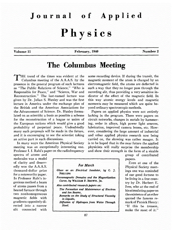 The Columbus Meeting | Journal of Applied Physics | AIP Publishing