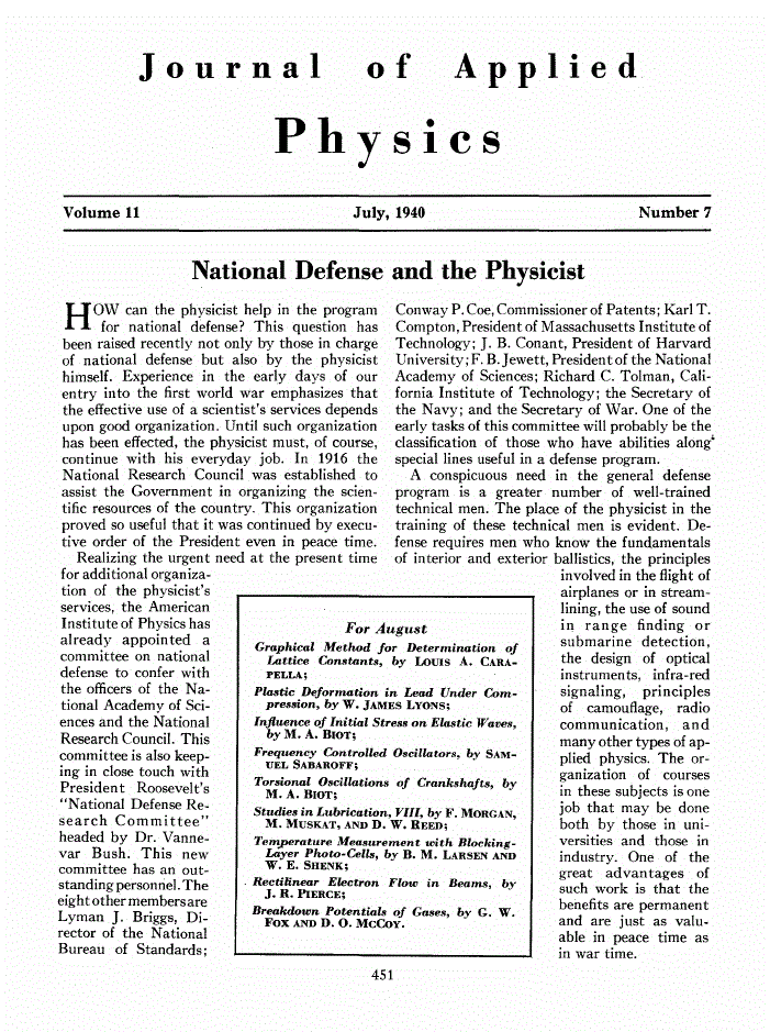National Defense and the Physicist | Journal of Applied Physics | AIP ...