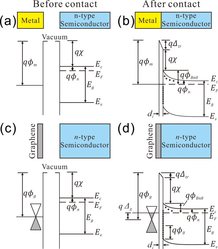 Charge transport mechanisms of graphene/semiconductor Schottky barriers ...