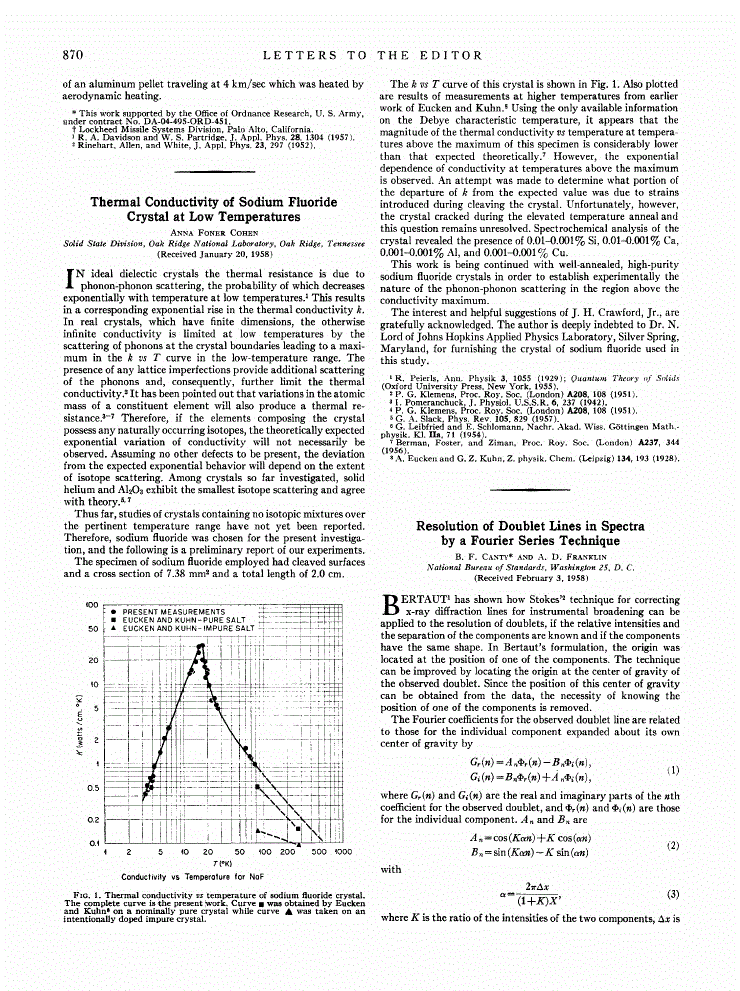 Thermal Conductivity of Sodium Fluoride Crystal at Low Temperatures ...