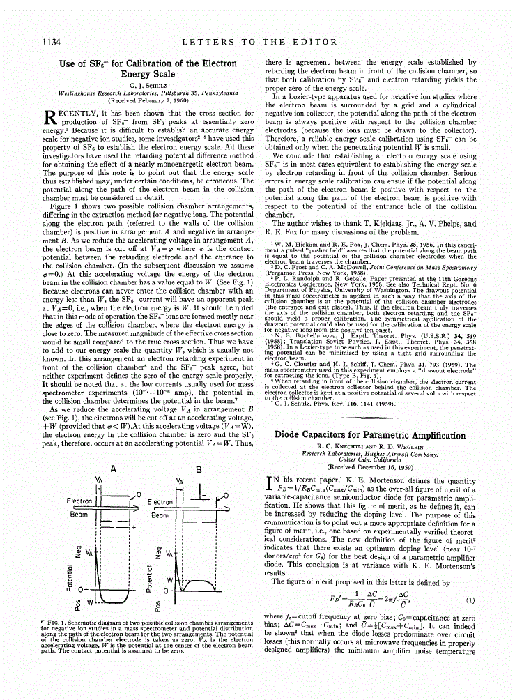 Use of SF6− for Calibration of the Electron Energy Scale | Journal of ...