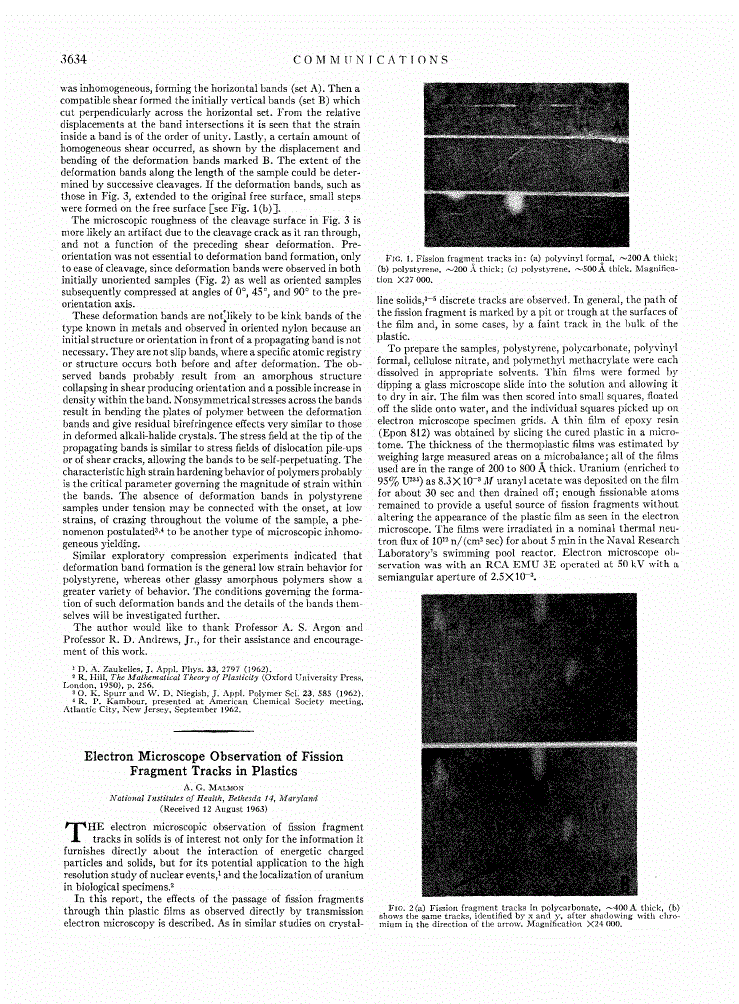 Electron Microscope Observation of Fission Fragment Tracks in Plastics ...
