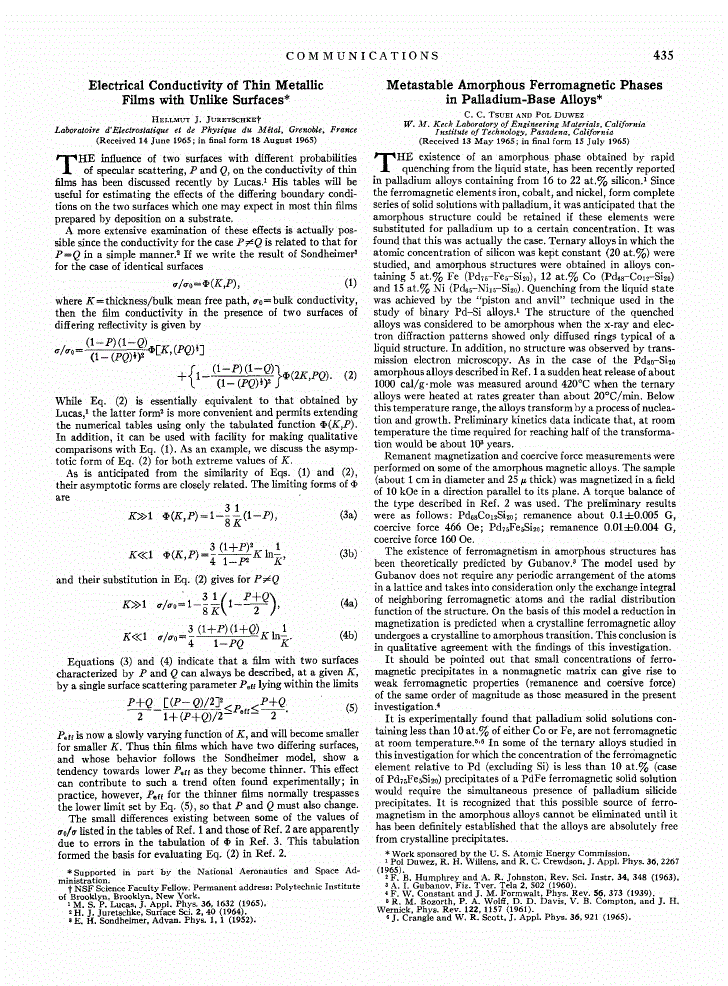 Metastable Amorphous Ferromagnetic Phases in Palladium‐Base Alloys ...