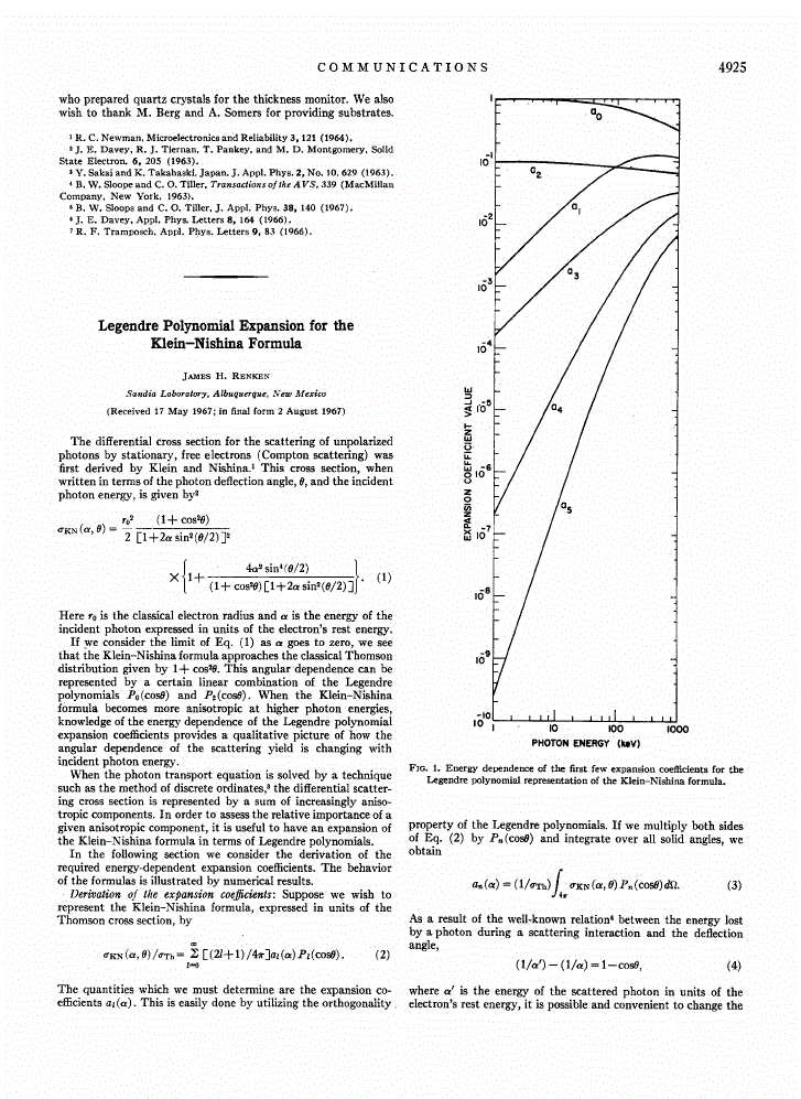 Legendre Polynomial Expansion for the Klein‐Nishina Formula | Journal ...