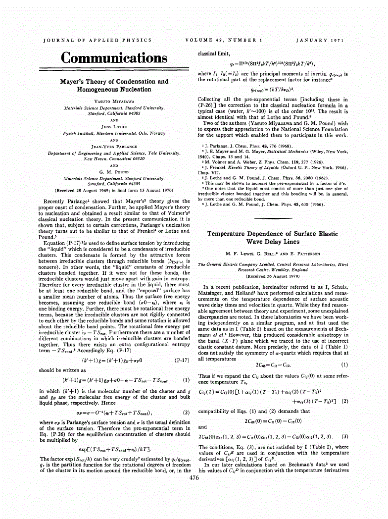 Mayer's Theory of Condensation and Homogeneous Nucleation | Journal of ...