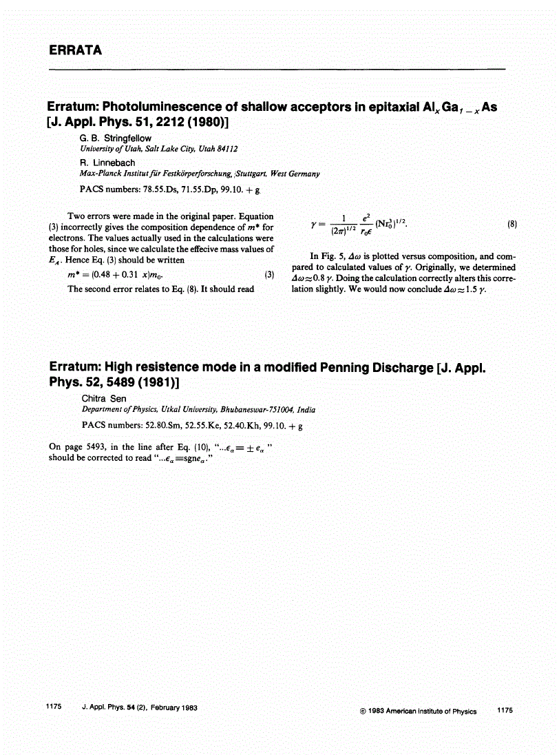 Erratum: High resistance mode in a modified Penning Discharge [J. Appl ...