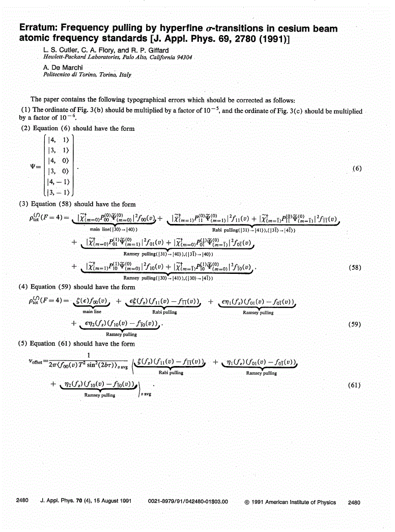 Erratum: Frequency pulling by hyperfine σ‐transitions in cesium beam ...