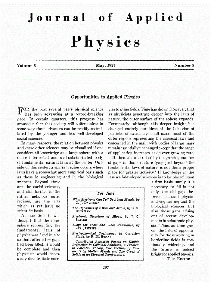 Opportunities in Applied Physics | Journal of Applied Physics | AIP ...