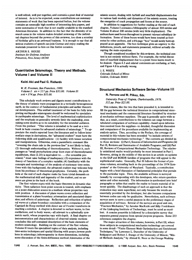 Quantitative Seismology, Theory and Methods Volume I and Volume II by Keiiti Aki and Paul G ...
