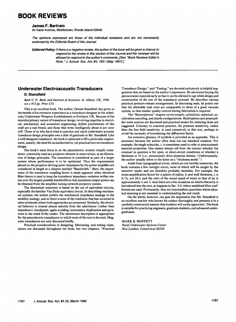 Underwater Electroacoustic Transducers | The Journal of the Acoustical ...