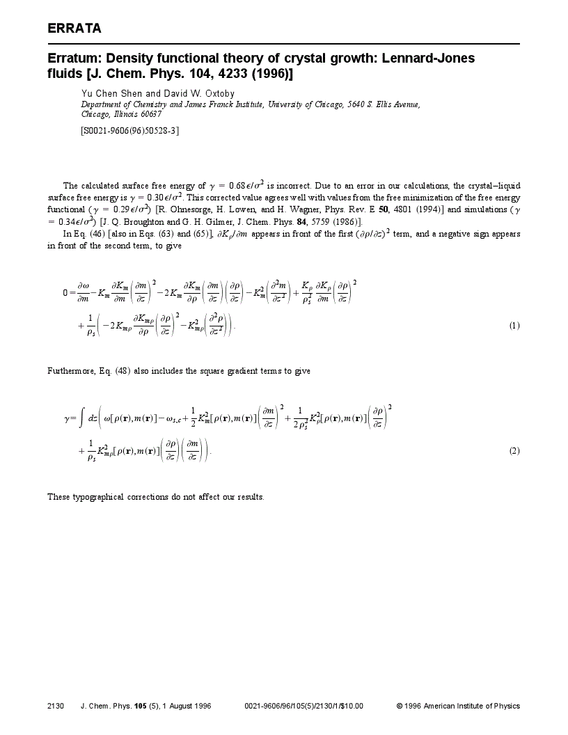 Erratum: Density functional theory of crystal growth: Lennard‐Jones ...